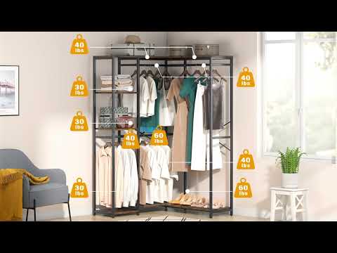 Tribesigns Freestanding Closet Organizer, L Shaped Garment Clothing Rack JW0226