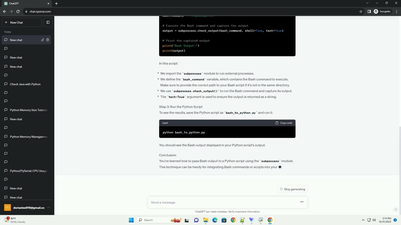 Problem passing bash output to a python script