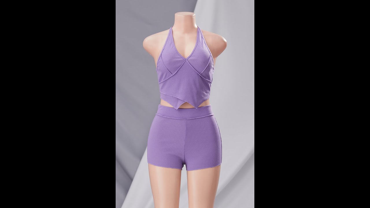 Summer new plus size five colors halter-neck vest with shorts stylish two-piece set DA003262