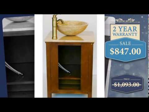 22 Inch Small Vessel Sink Vanity with Travertine Sink - uniquevanities.com