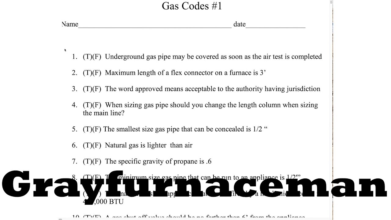 Gas codes test 1