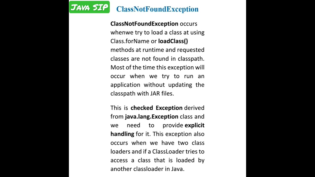 What is ClassNotFoundException? @javasip-official