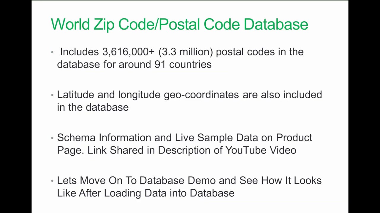 Cities Zipcode - Postal Code Database - Product Demo