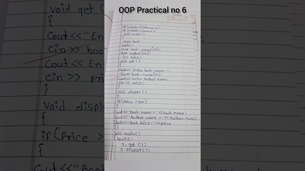 Object Oriented Programming Using C++ Practical no 6 Manual Writing #shorts