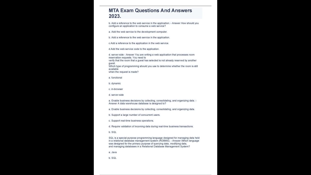 MTA Exam Questions And Answers 2023 pdf