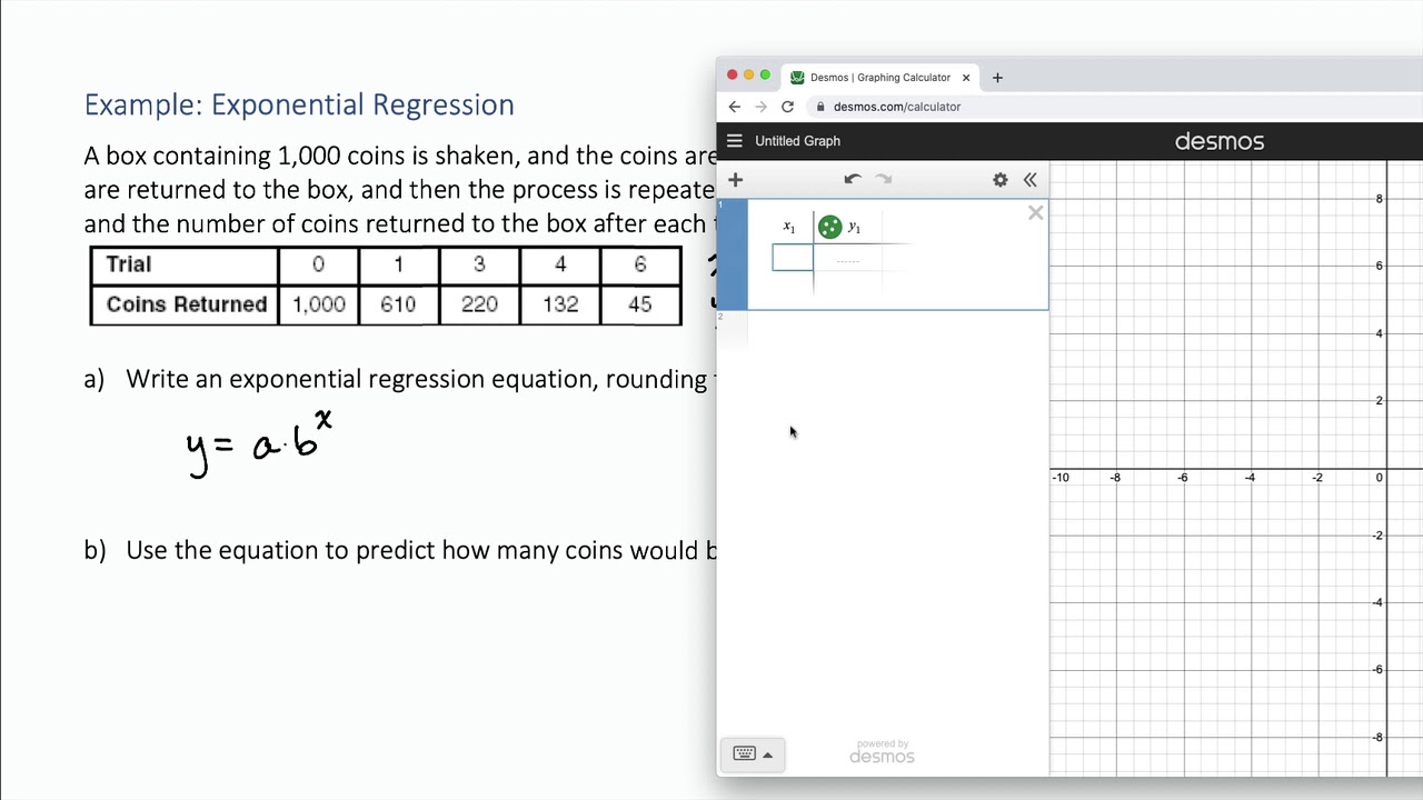 Example Exponential Regression with a Calculator (Desmos)