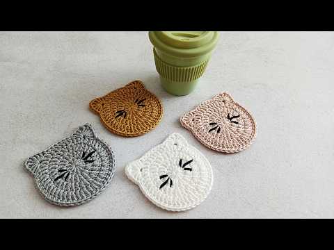 Adorable Crochet Cat Coasters 🧶🐱 | DIY Handmade Gift Idea!