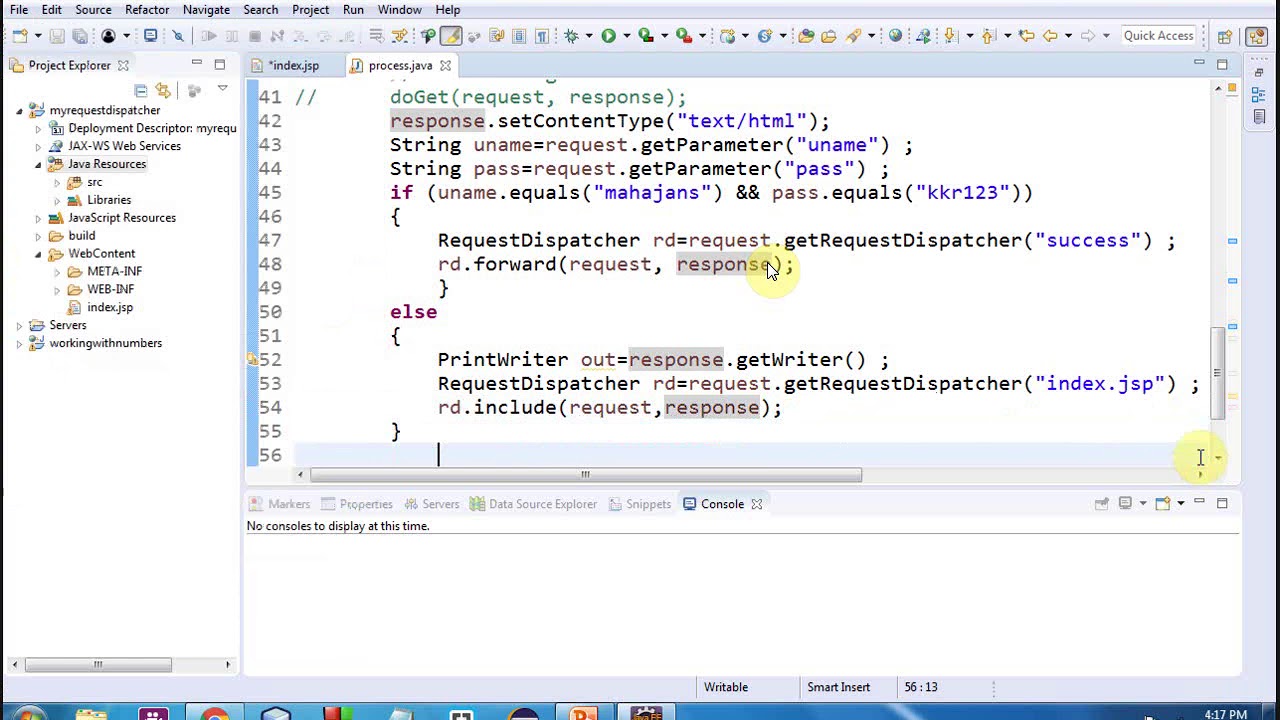 Coding with RequestDispatcher interface