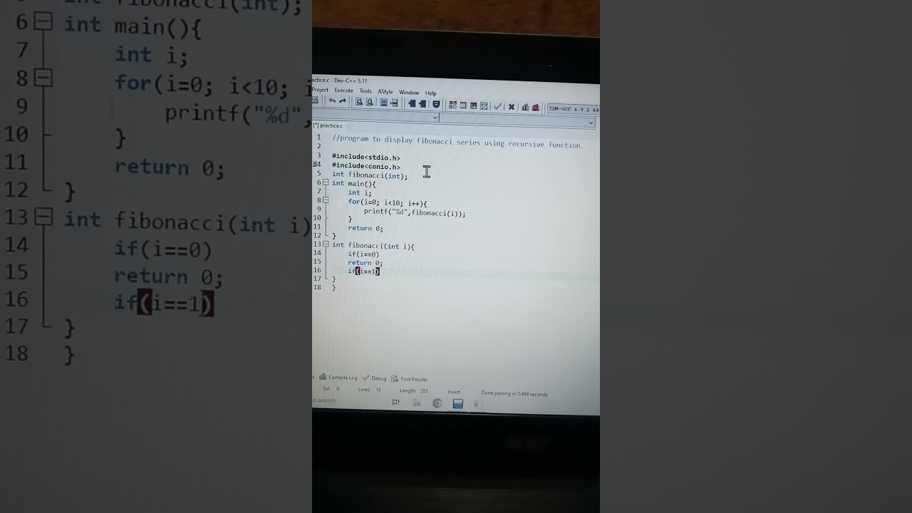 Program to print Fibonacci using recursive function #shorts