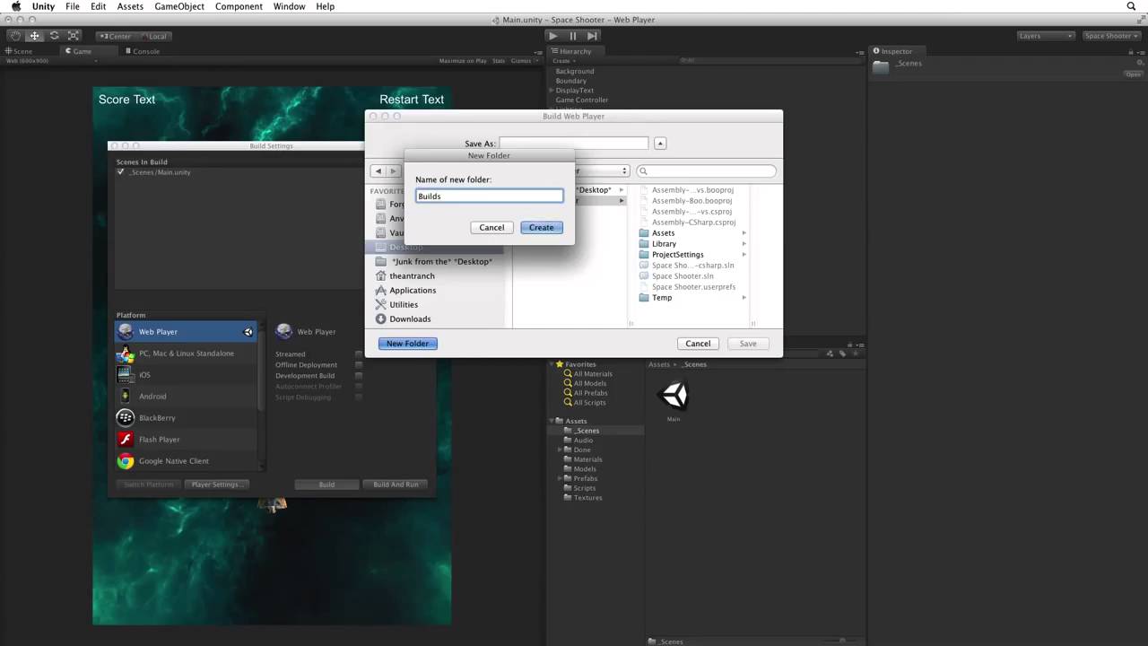 Unity:  16   Space Shooter   Building the game   Unity Official Tutorials