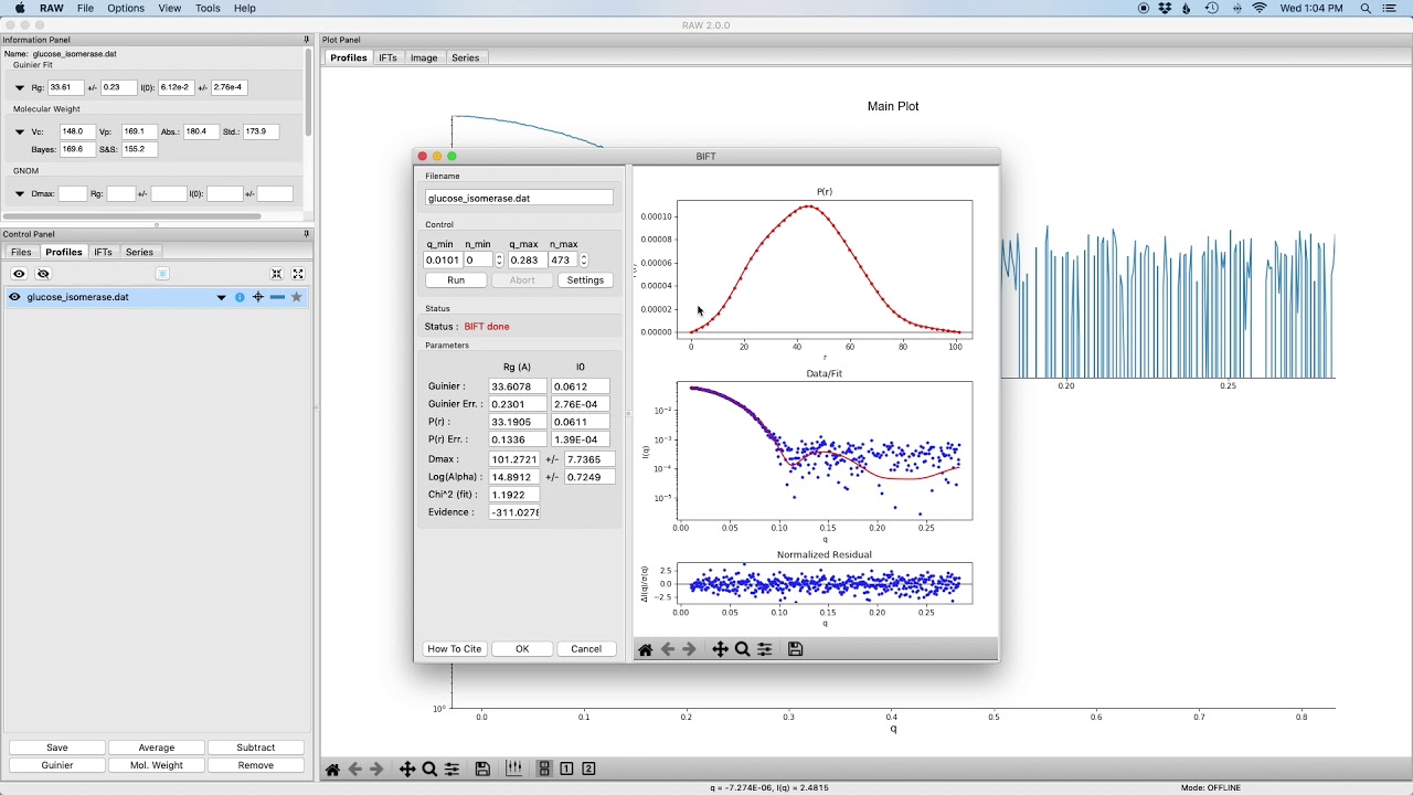 BioXTAS RAW - IFT and P(r) functions using BIFT