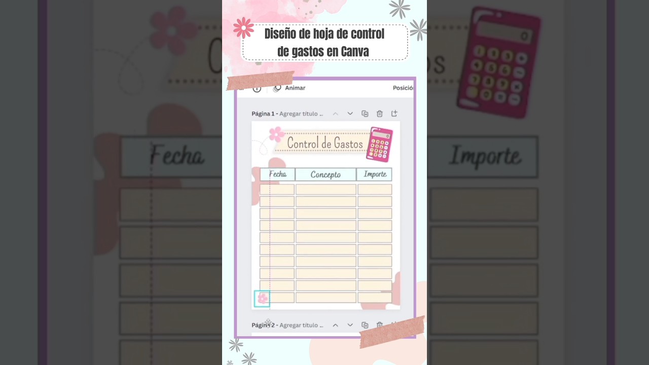 Diseño de hoja de control de gastos en Canva. #canva #creandoconluka #ideascanva