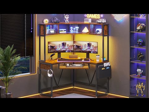 How to Install | Sikaic Triangle Corner Small LED Computer Desk With Hutch Keyboard Tray
