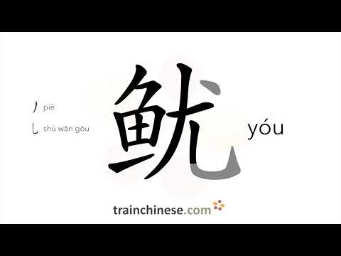 How to write 鱿 (yóu) – cuttlefish – stroke order, radical, examples and spoken audio
