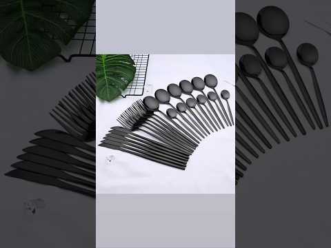 Modern Black Flatware Set #flatware #modernflatware #dining #tableware #dinnerware #cutlery