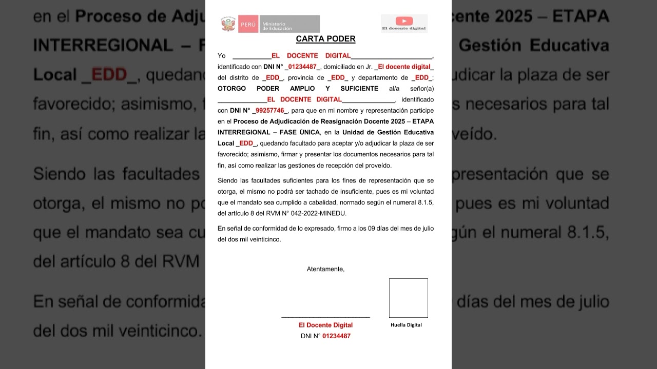 SIMPLE POWER OF ATTORNEY FOR TEACHER REASSIGNMENT 2025