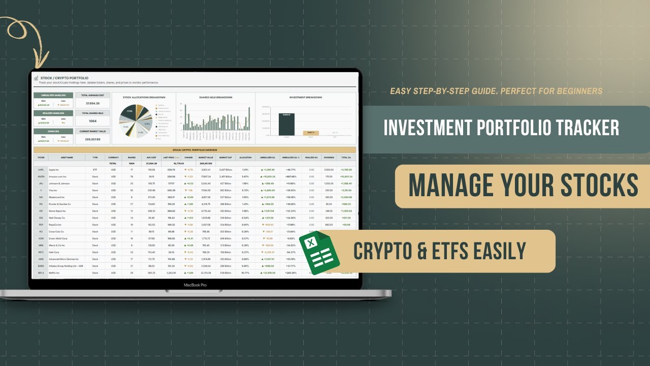 Investment Portfolio Tracker Spreadsheet Full Tutorial | Manage Your Stocks, Crypto & ETFs Easily