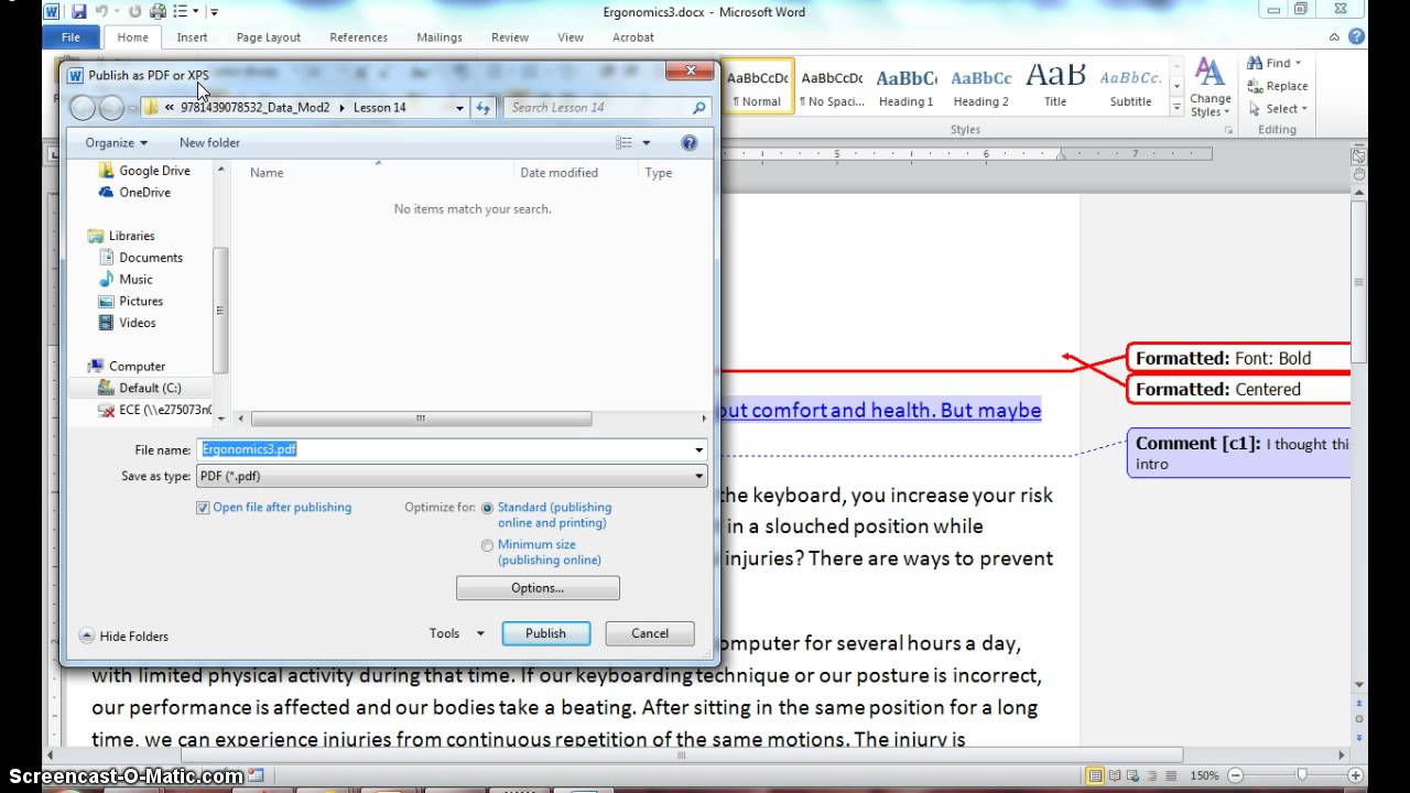 Step 14.9: Saving documents in PDF or XPS Format