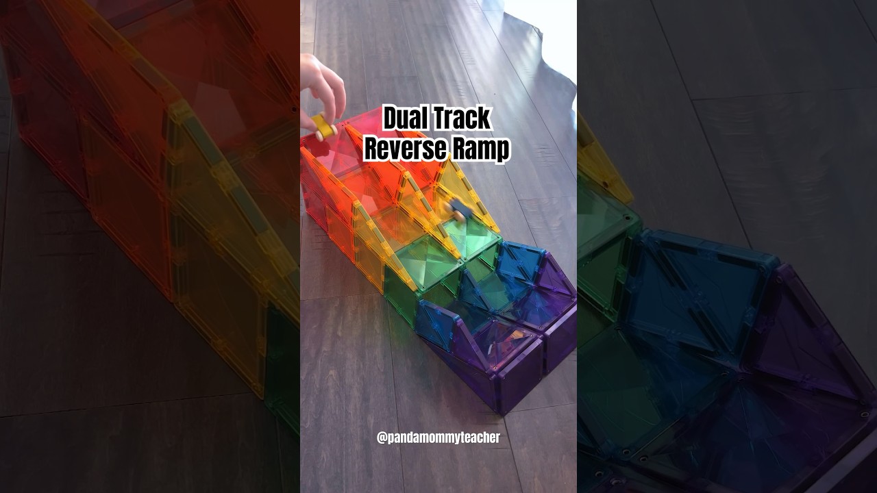 Dual Track Reverse Magnetic Tiles Ramp #connetixtiles #magnetictiles #ballrun #cartrack