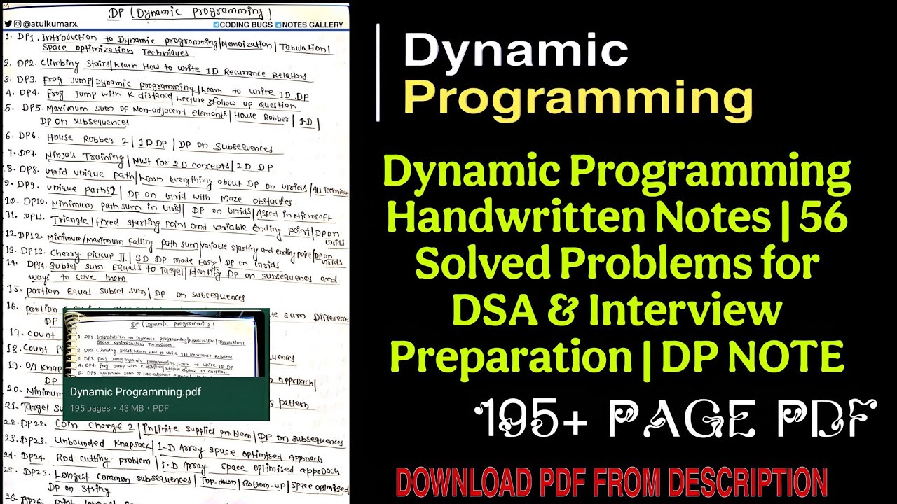 Dynamic Programming Handwritten Notes | 56 Solved Problems for DSA & Interview Preparation | DP NOTE