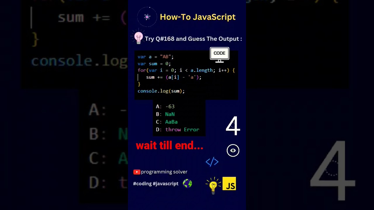 How To Code JavaScript Q#168, Try Solve & Guess The Output #shorts #coding #programming #javascript