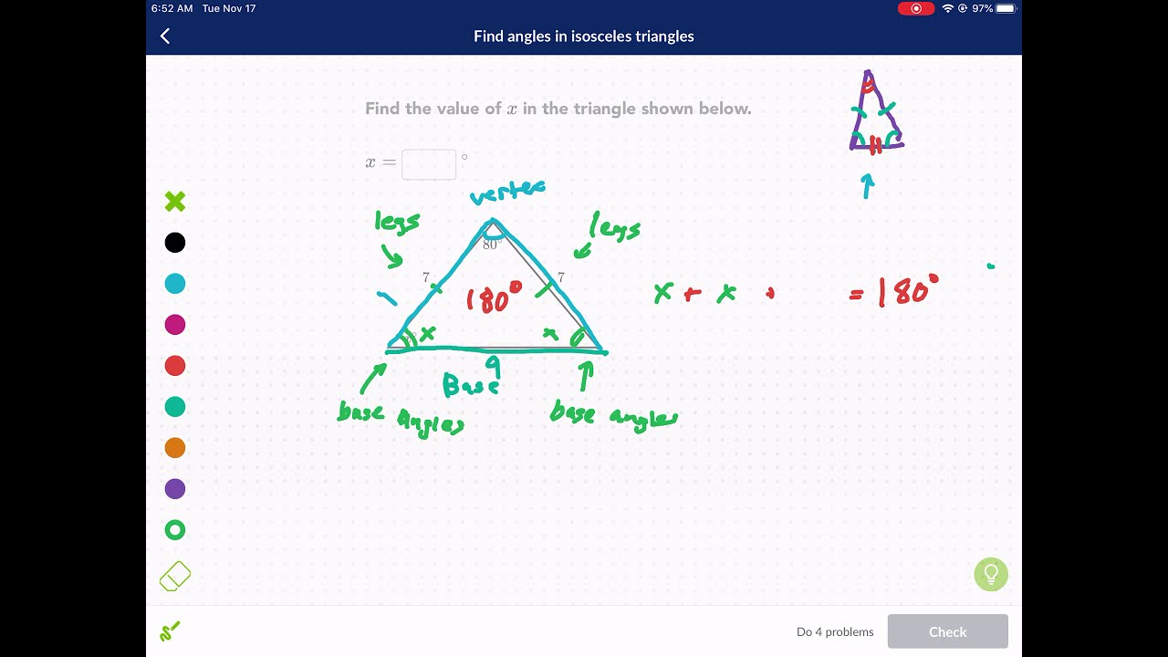 Khan Academy Tutorial: find angles in isosceles triangles