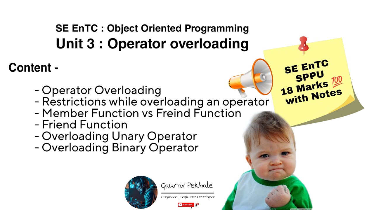 Unit 3  Operator Overloading | Friend Function | Object Oriented Programming | SE EnTc