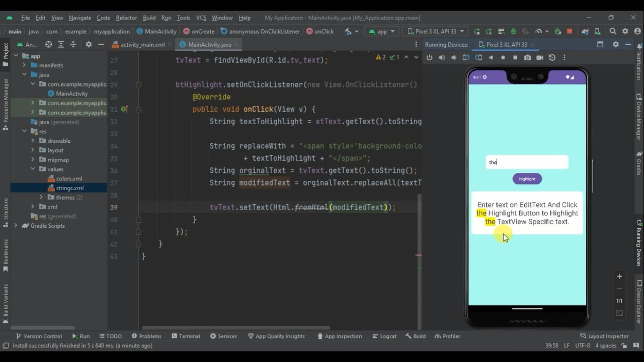 Highlight TextView Text in Android Studio with Java