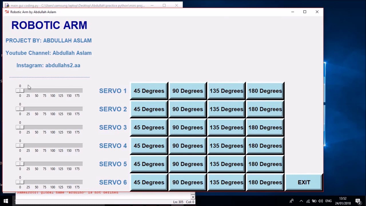 Robotic Arm GUI using python