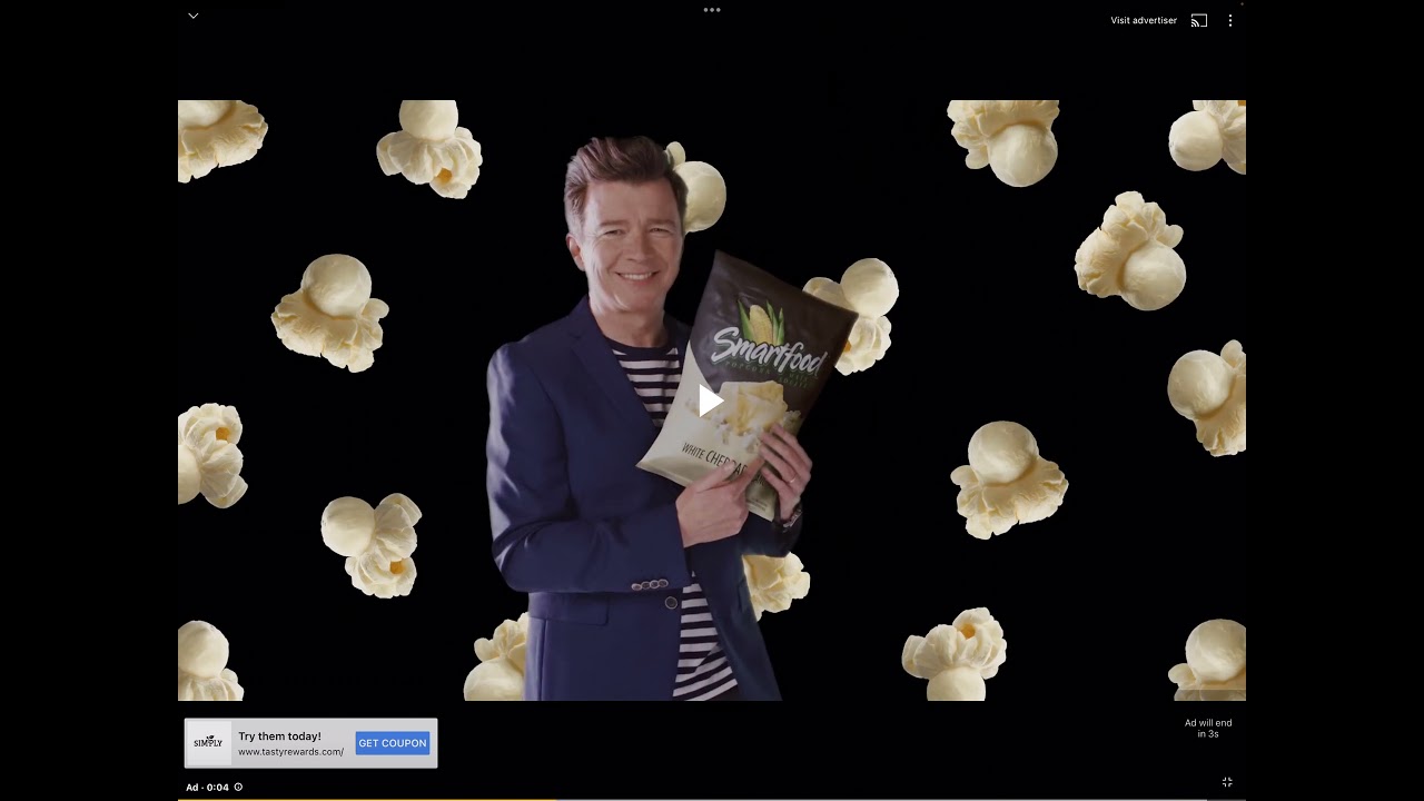 I got rickrolled by a popcorn ad