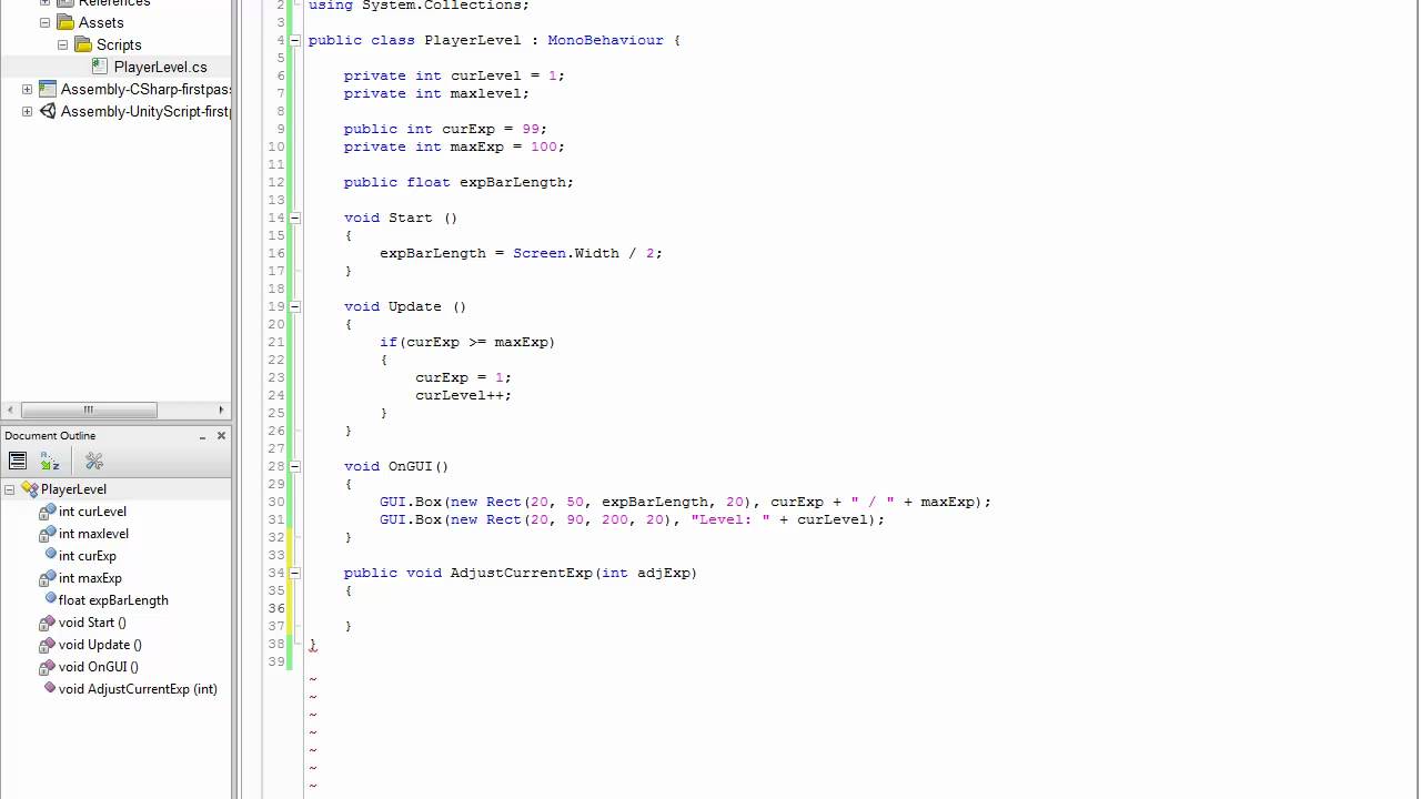 Unity 3d tutorial 1 : part 2 : Basic experience and level system