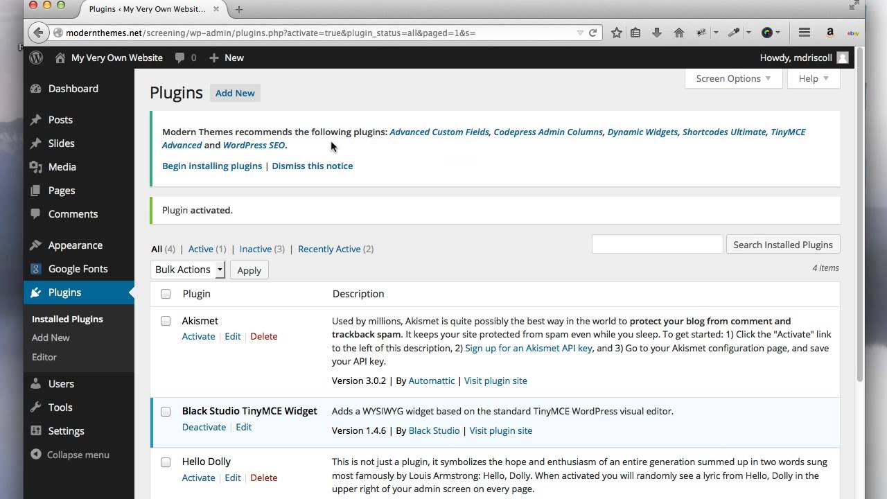 Modern Themes -  Suggested Plugins Tutorial