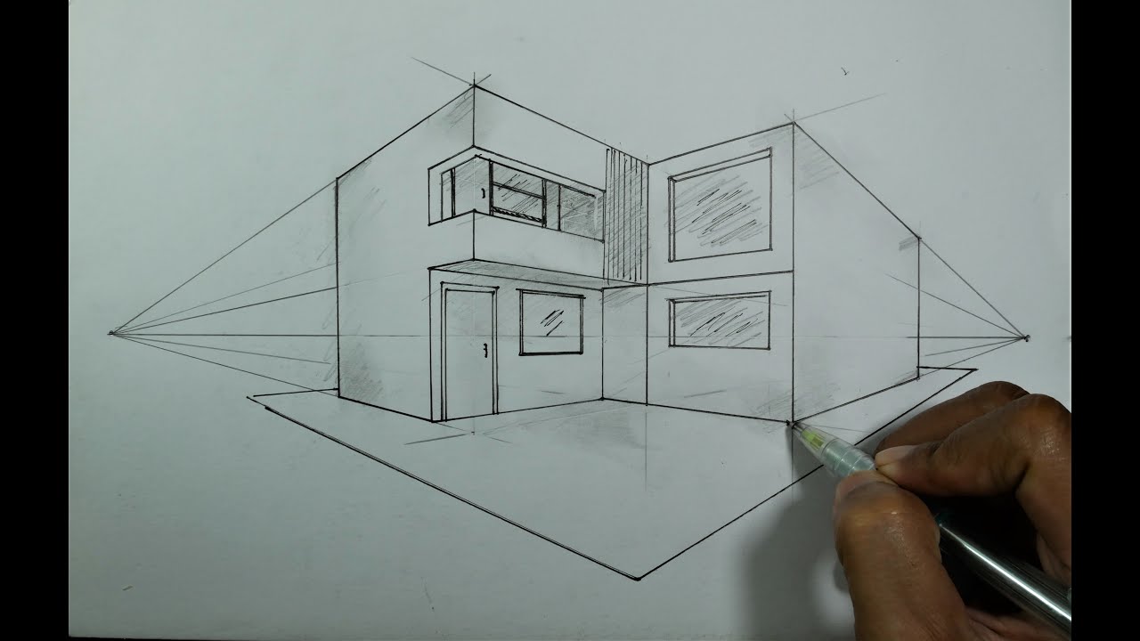 How To Draw Simple Modern House in 2 Point Perspective #37