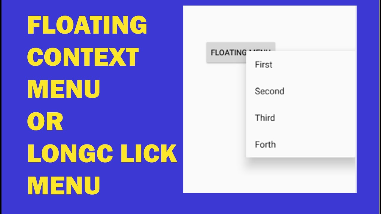 Android tutorial  - 51 - How Create Floating Context Menu | Long Click Menu Option