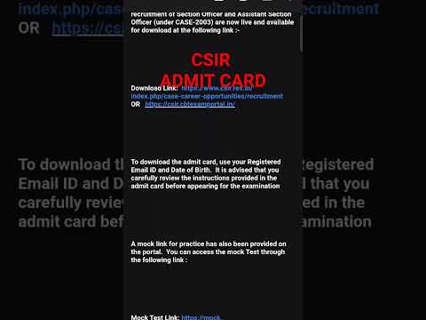 CSIR SO/ASO ADMIT CARD #csir #admitcard #result #ytshorts #video #youtubeshorts