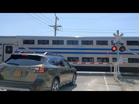 LIRR C3 Double Decker Train - Bay Pointe Dr Railroad Crossing, Moriches NY