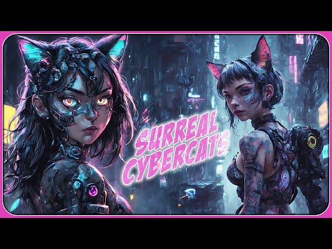 Surreal Cybercats: Cyberpunk Cat-Girls | AI art | Lookbook | 4k
