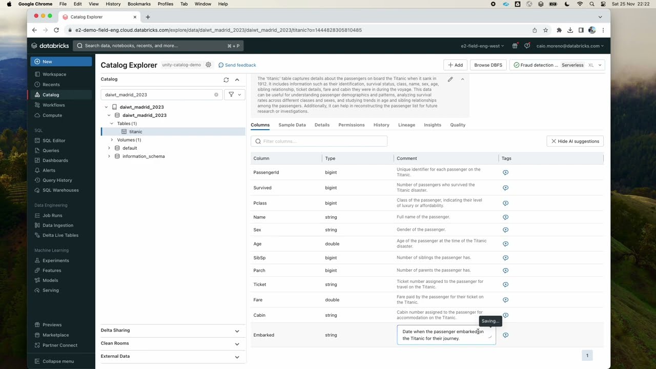Effortless Column Comment Generation with Databricks Unity Catalog and Generative AI
