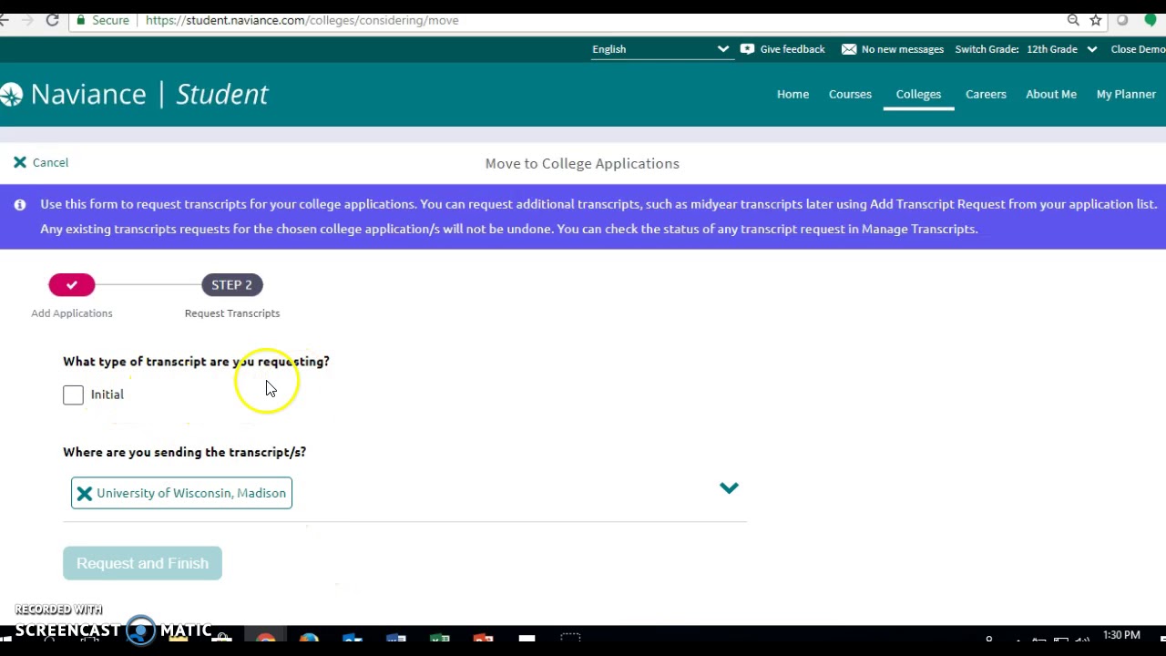 How to request transcripts through Naviance.