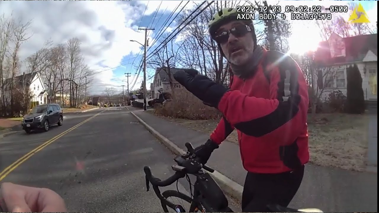 CYCLIST RESISTS COP STOP! COP CAN'T ARGUE HIS WAY OUT OF A PAPER BAG. CYCLIST RIDES FREE.