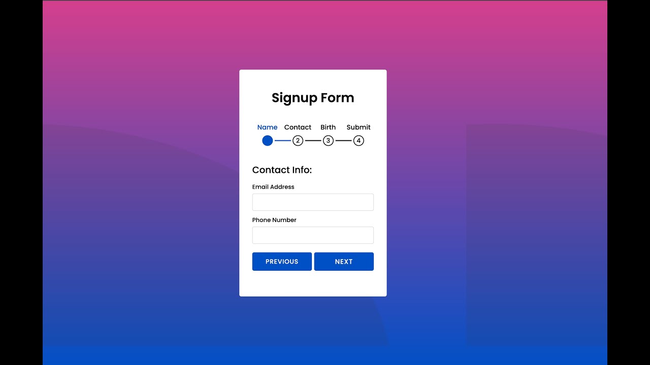 Animated Multi-Step Form with Progress Bar Using Pure HTML, CSS, & JavaScript