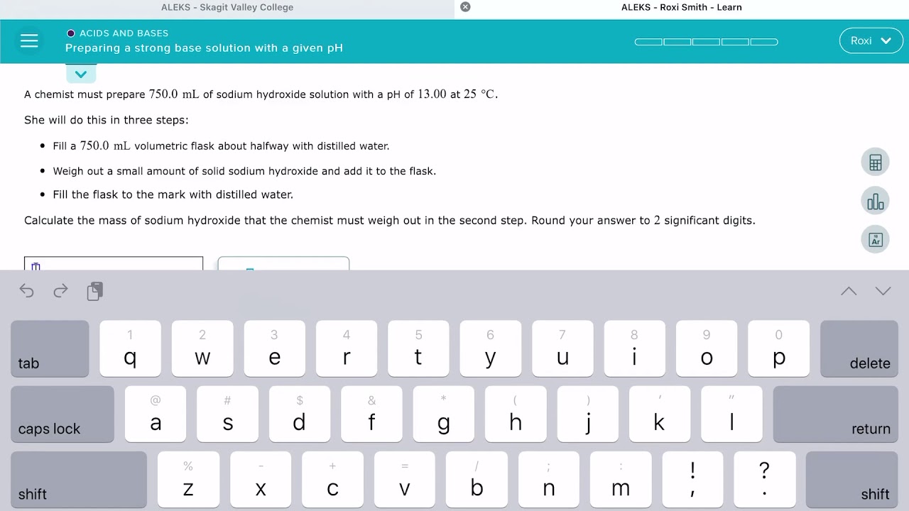 ALEKS: Preparing a strong base solution with a given pH