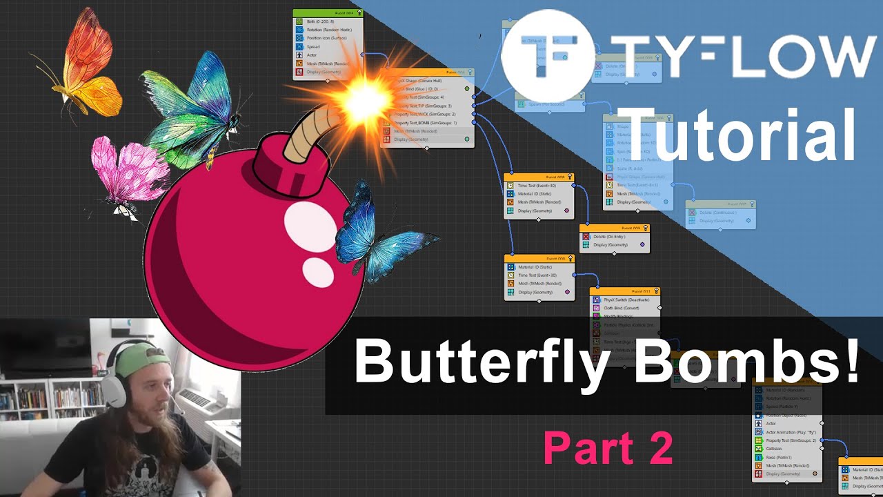 3ds Max + TyFlow TUTORIAL: Butterfly Bombs! Part 2