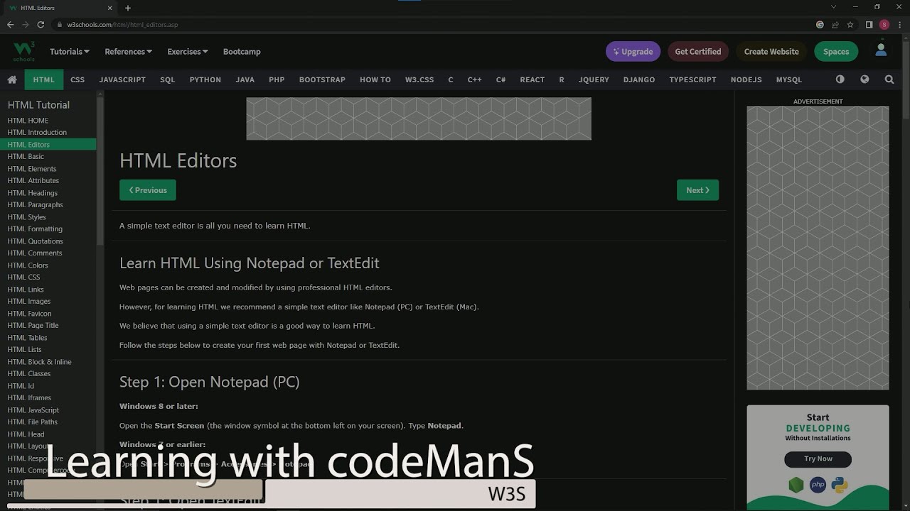 (SCRAPPED) Master HTML with W3Schools: HTML Editors