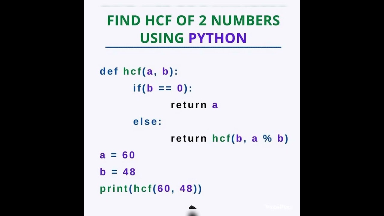 Find HCF using PYTHON #python #pythoncode #pythonprogramming #machinelearning #blockchain #hcf #lcm