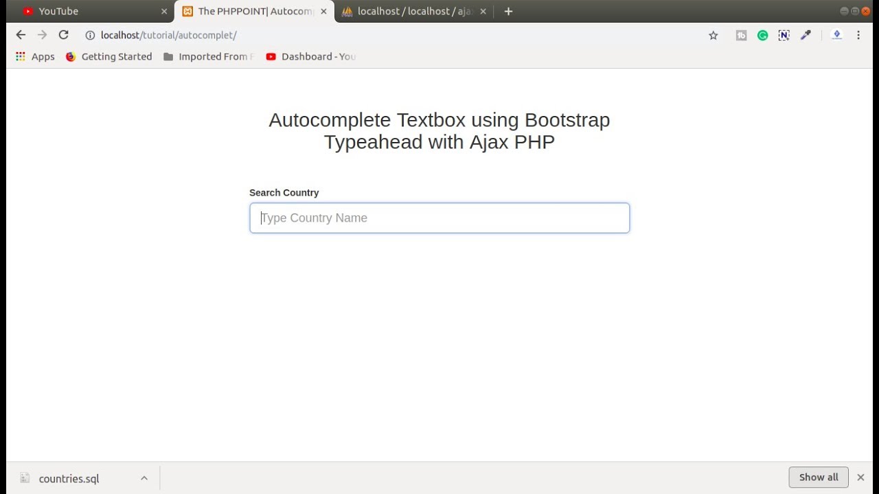 Autocomplete Text box using Typeahead with Ajax PHP Bootstrap