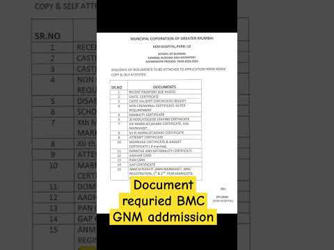 Documents required BMC GNM admission 2023 #shorts