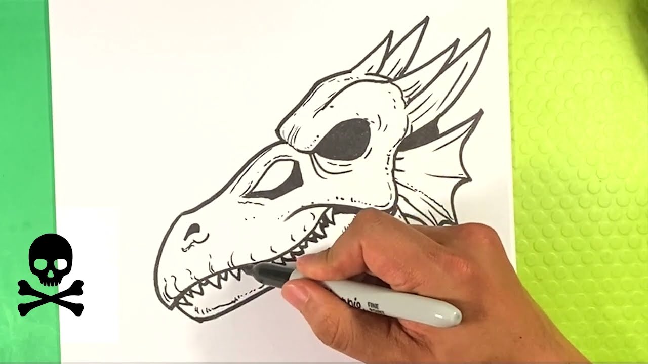 EASY How to Draw DRAGON SKULL