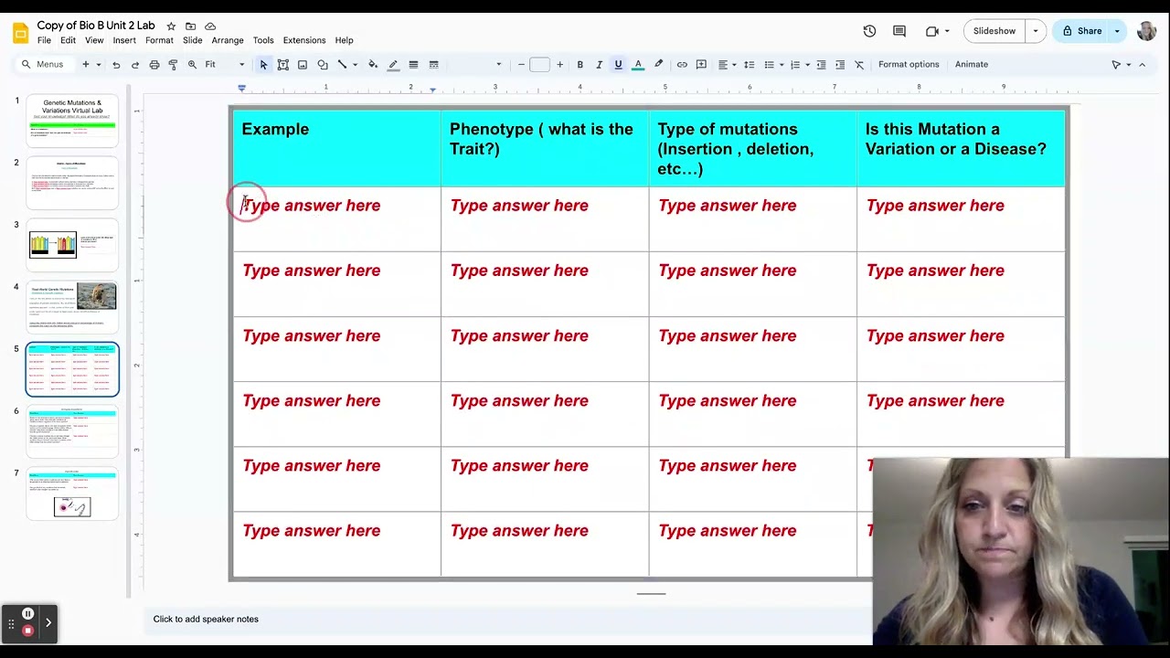 Bio B Unit 2 Lab - Google Slides