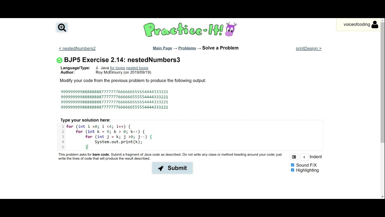 Exercise 2.14 (nestedNumbers3) Java Tutorial || Practice-It